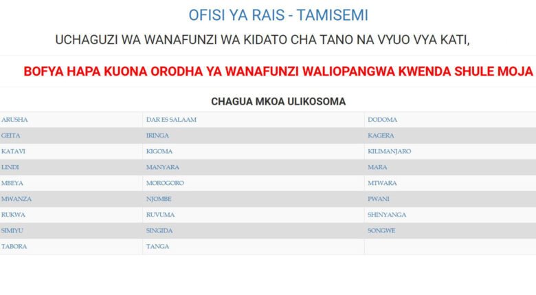Majina ya Waliochaguliwa Kidato cha Tano 2025/2026 (Form Five Selection ...